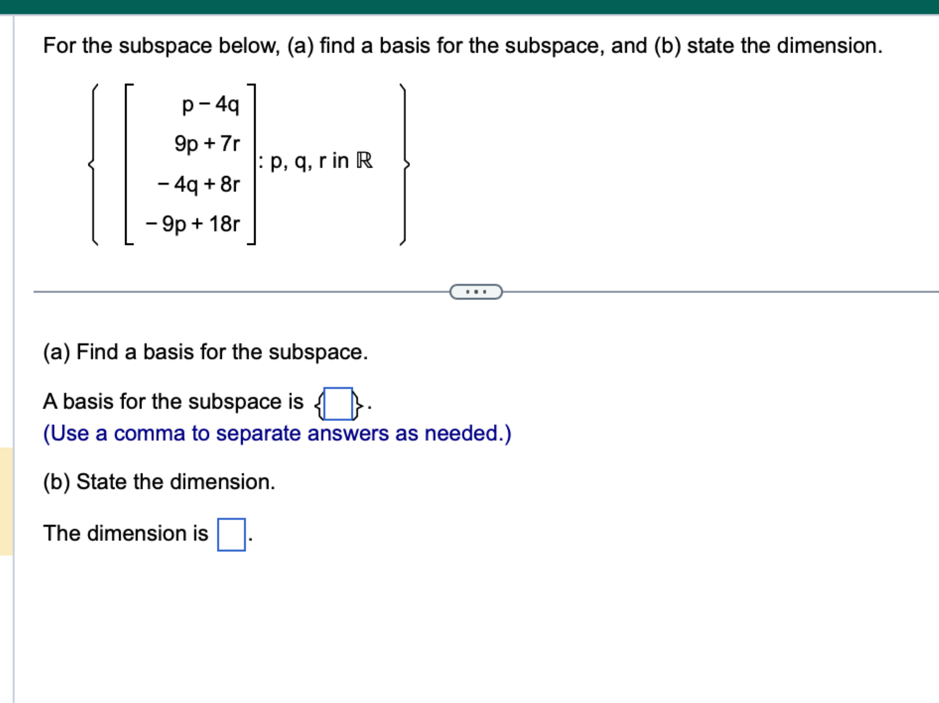 Solved For the subspace below, (a) ﻿find a basis for the | Chegg.com