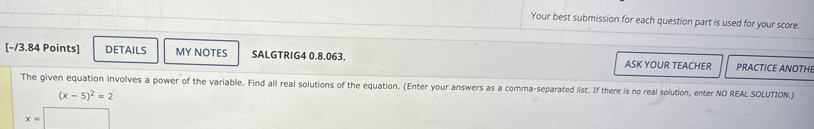 Solved Your best submission for each question part is used | Chegg.com