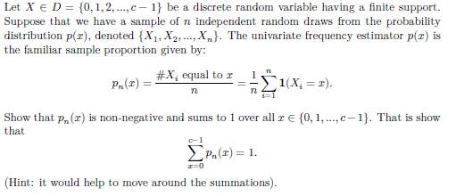 Solved Let xinD={0,1,2,dots,c-1} ﻿be a discrete random | Chegg.com