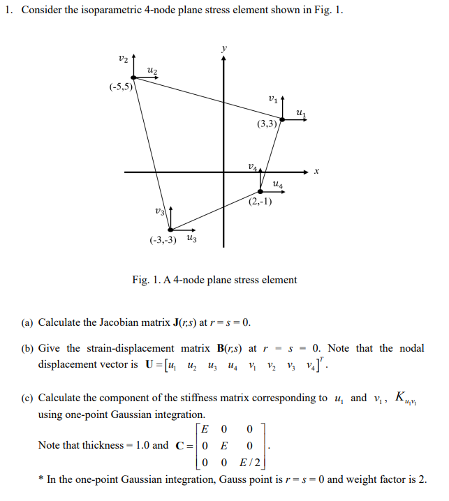 Solved Consider the isoparametric 4-node plane stress | Chegg.com