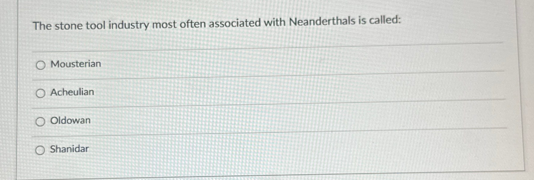 Solved The stone tool industry most often associated with | Chegg.com