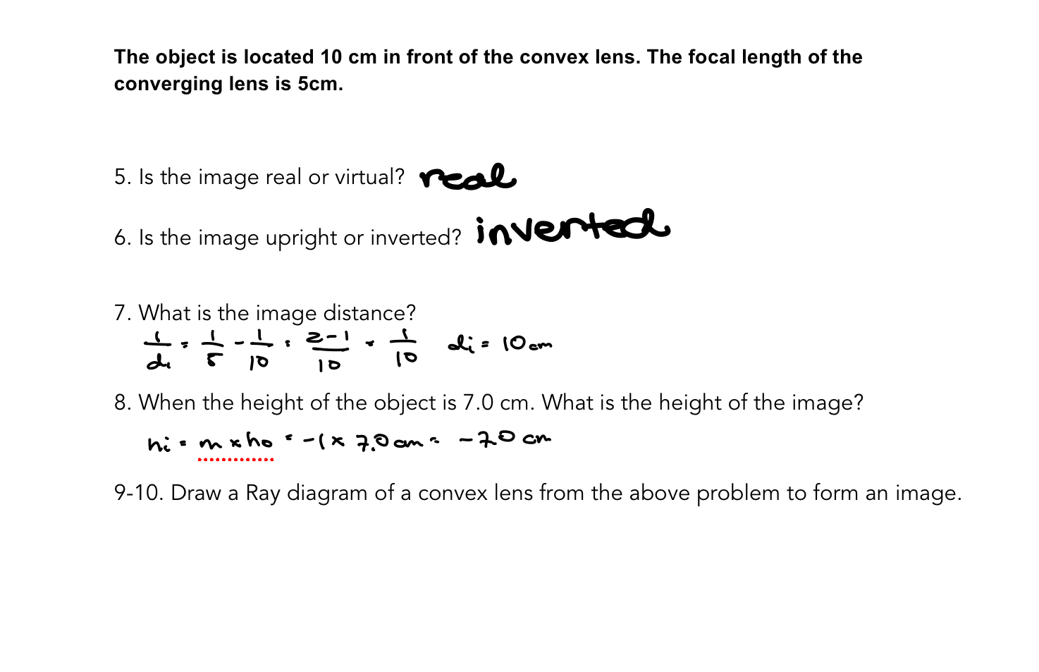 Solved The object is located 10cm ﻿in front of the convex | Chegg.com