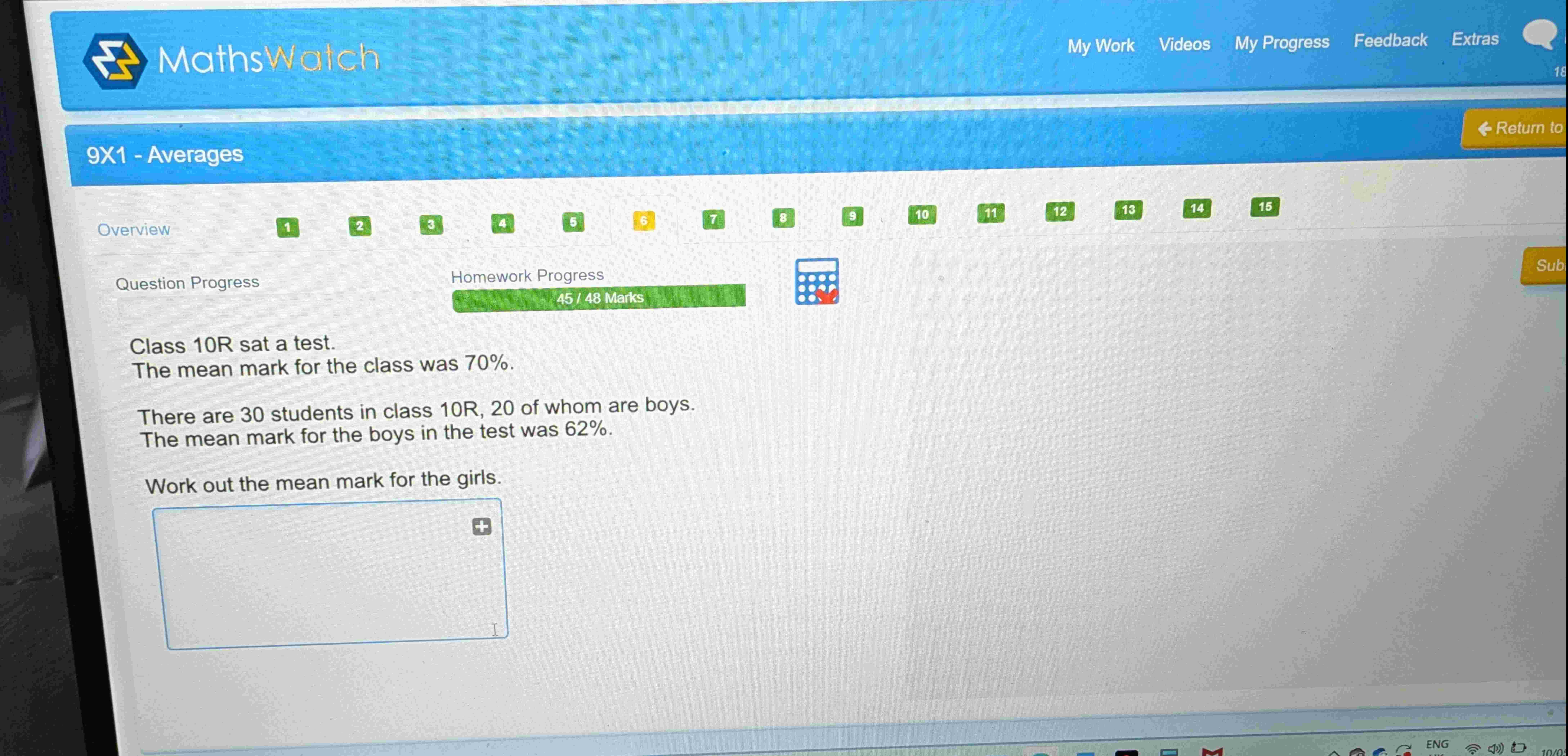 Solved Class 10R sat a test. The mean mark for the class was | Chegg.com