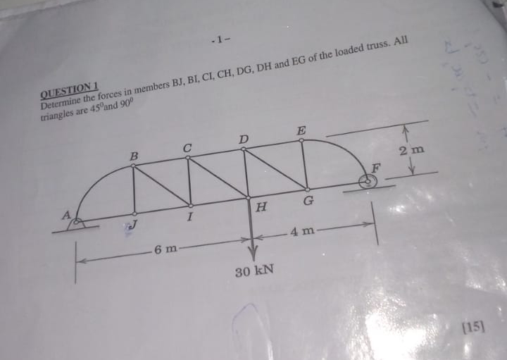 Solved .1-QUESTION 1Determine the forces in members BJ, ﻿BI, | Chegg.com