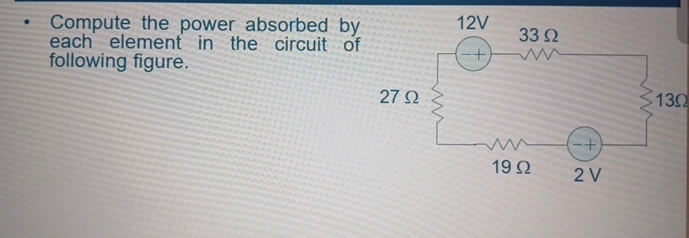 Solved Compute the power absorbed by each element in the | Chegg.com