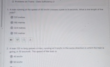 Solved Probletrs on Trairs - ﻿Data Sufficiency 3A train | Chegg.com
