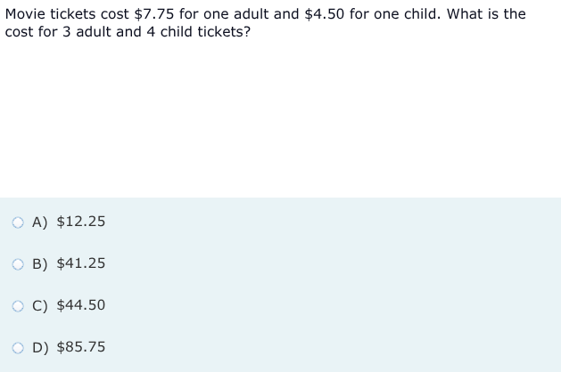 Solved code class="asciimath">Movie tickets cost $7.75 ﻿for | Chegg.com