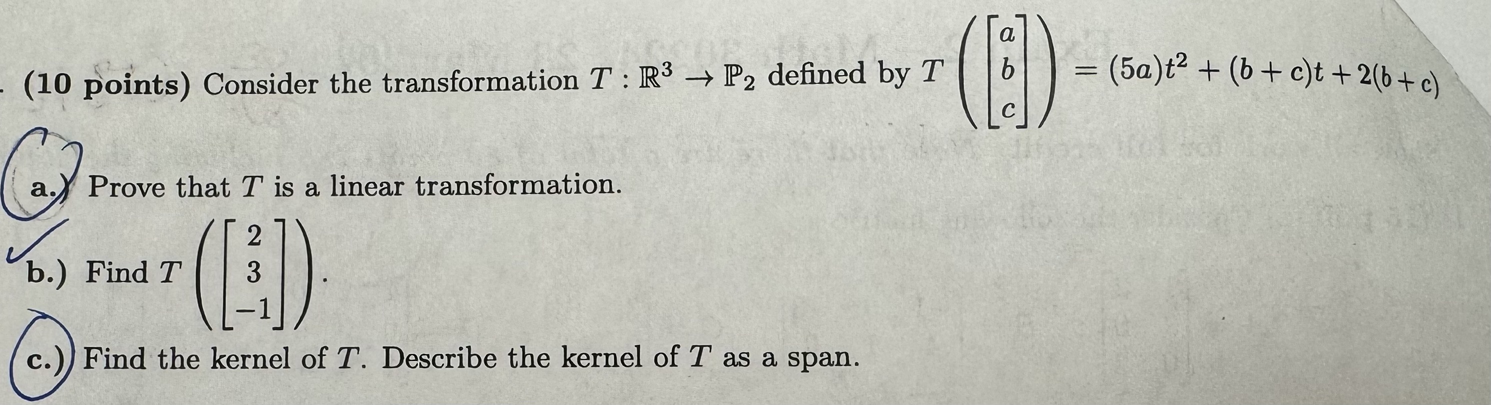 Consider the transformation T:R3→P2 ﻿defined by | Chegg.com