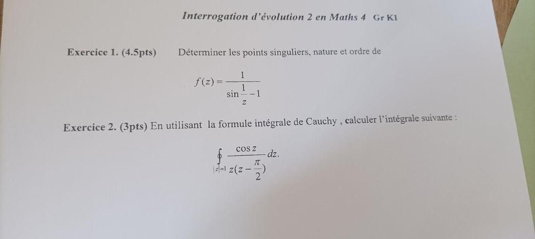 Solved Interrogation d'évolution 2 ﻿en Maths 4 ﻿Gr K1 | Chegg.com