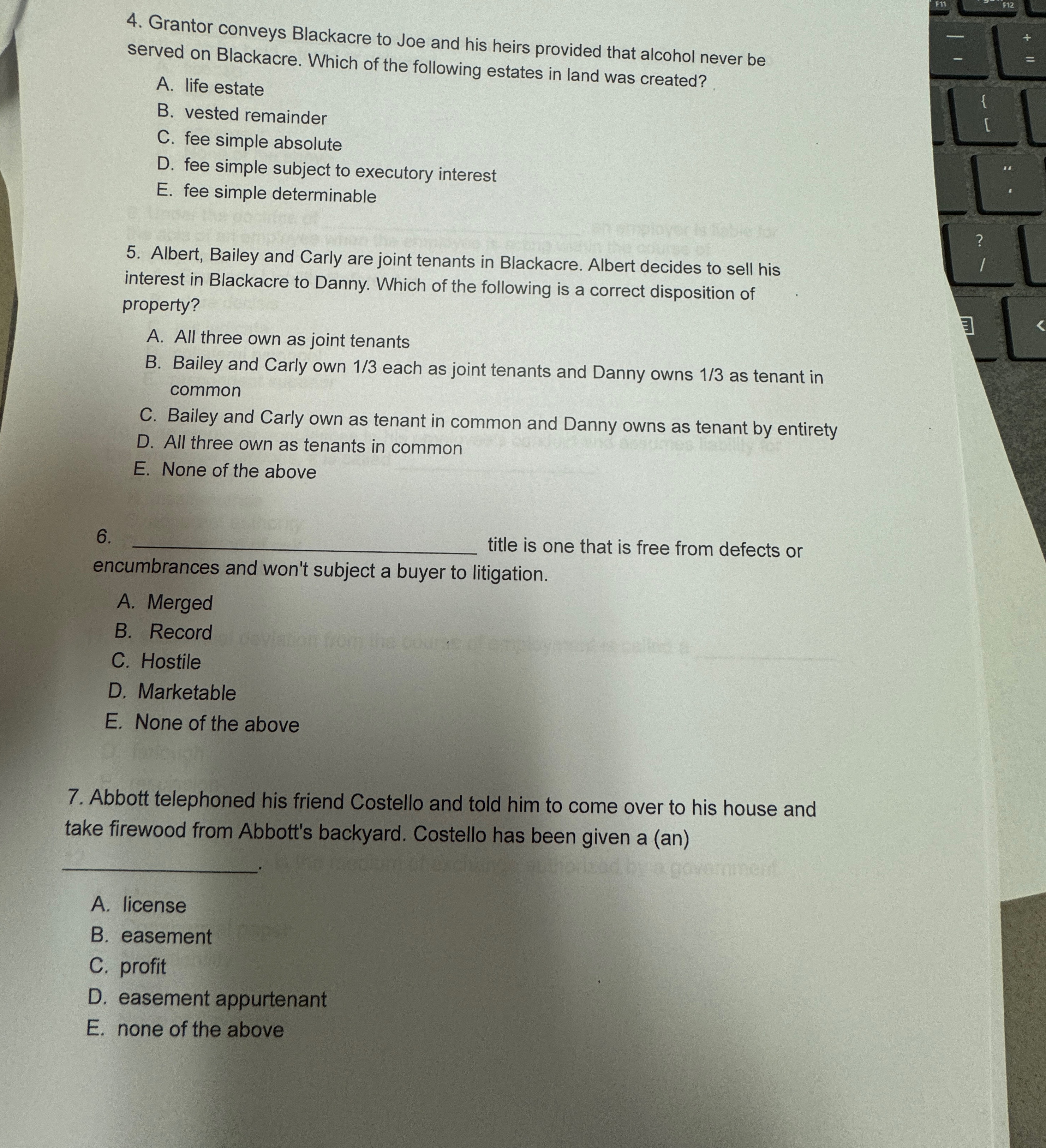 Solved Grantor conveys Blackacre to Joe and his heirs | Chegg.com