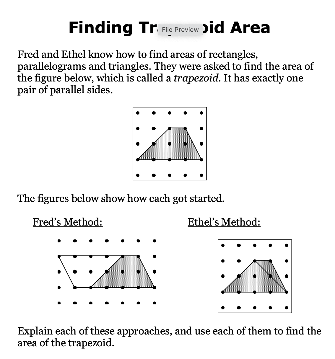 Solved I want you to find the area of a trapezoid and see if | Chegg.com