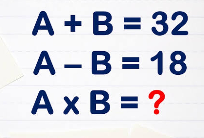Solved code class="asciimath">A+B=32 ﻿A-B=18 ﻿A\times B= | Chegg.com