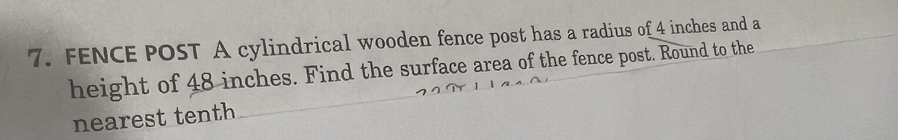 Solved FENCE POST A cylindrical wooden fence post has a | Chegg.com