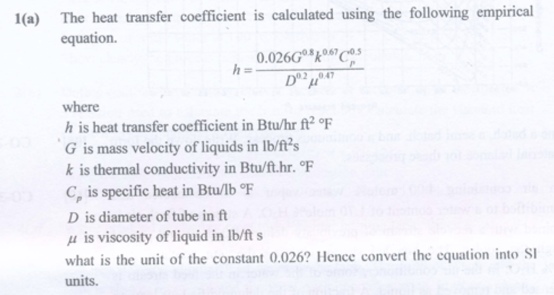 Solved 1(a) ﻿The heat transfer coefficient is calculated | Chegg.com