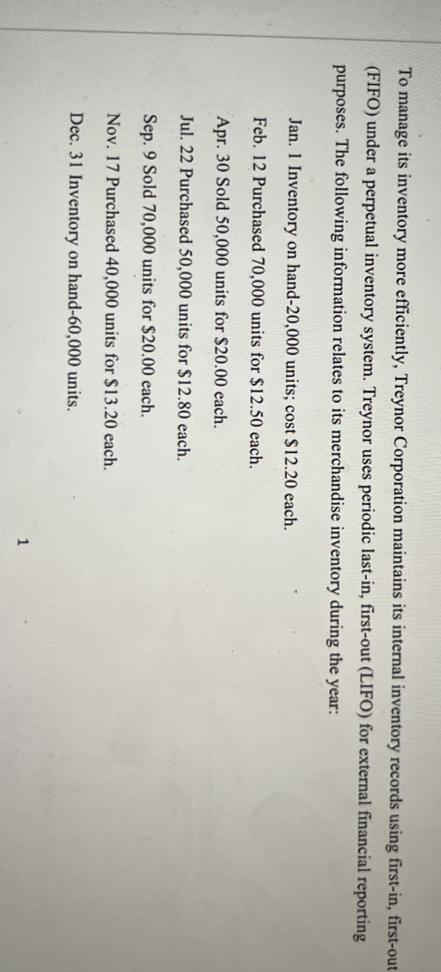 Solved To manage its inventory more efficiently, Treynor | Chegg.com
