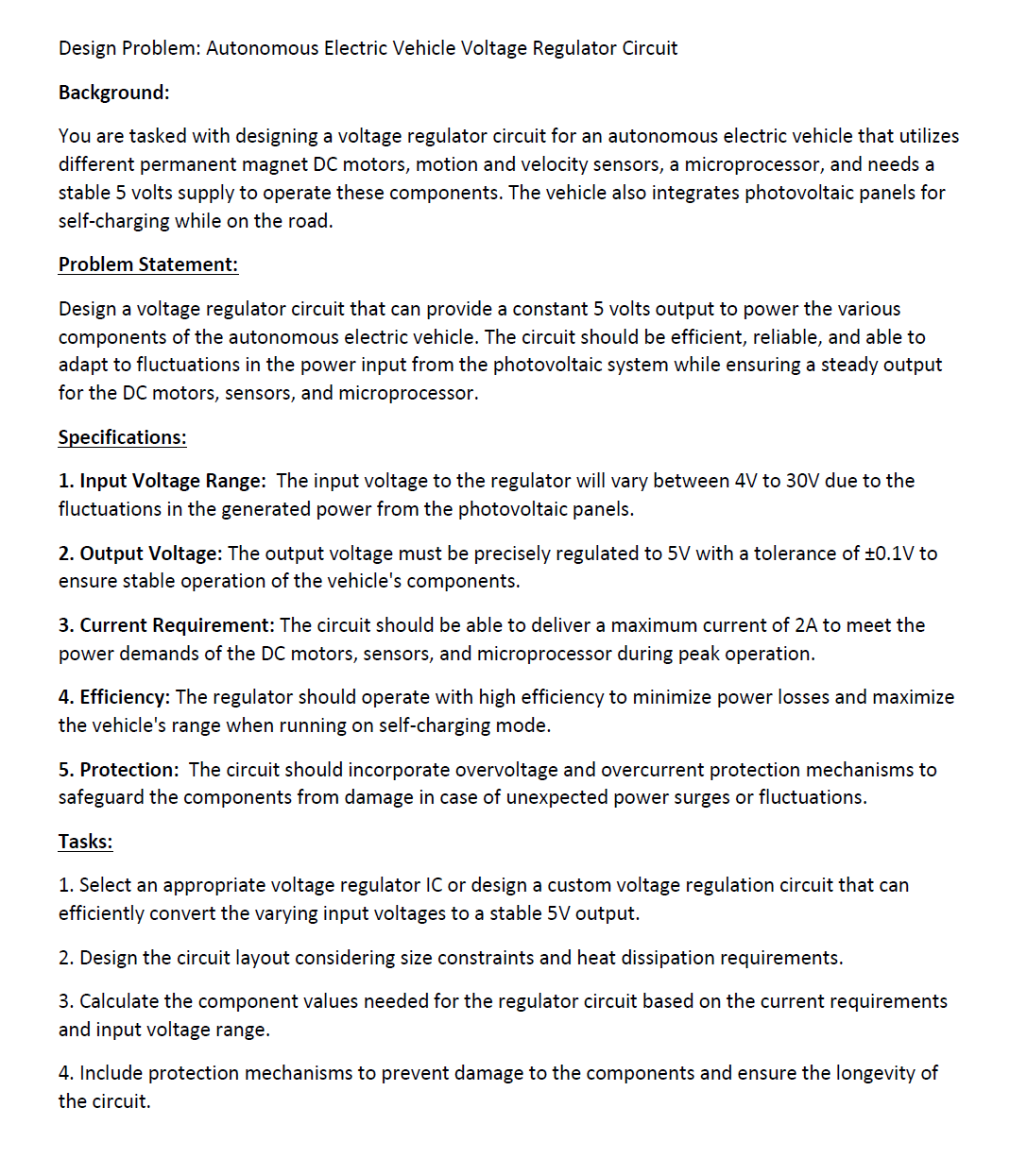 Solved Design Problem: Autonomous Electric Vehicle Voltage | Chegg.com