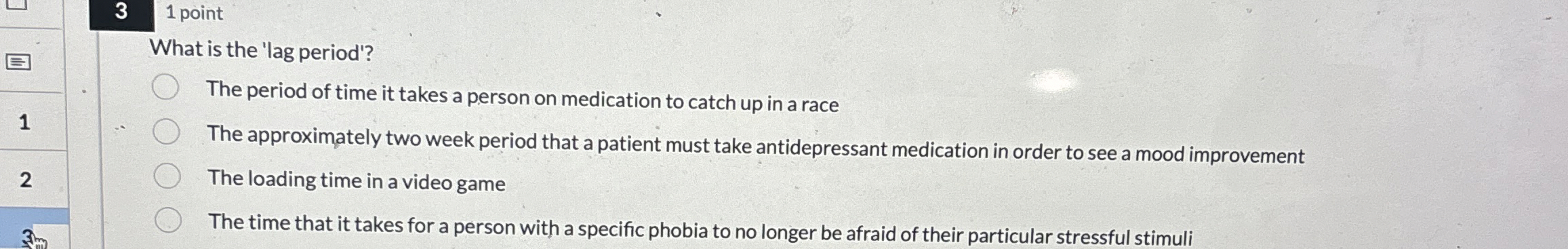 Solved 3 1 ﻿pointWhat is the 'lag period'?12The period of | Chegg.com