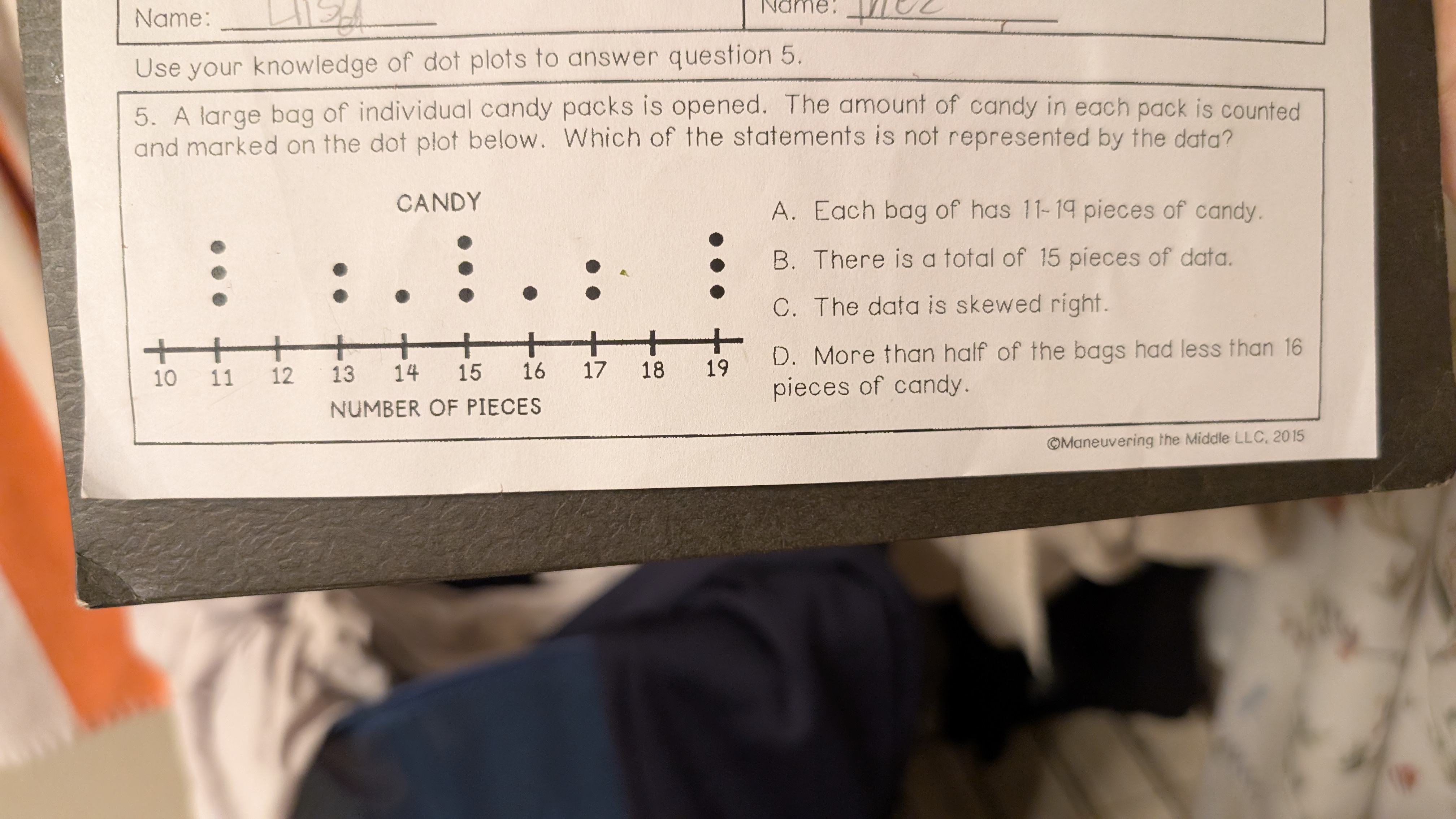Solved Name: \( \qquad \) ﻿Use your knowledge of dot plots | Chegg.com