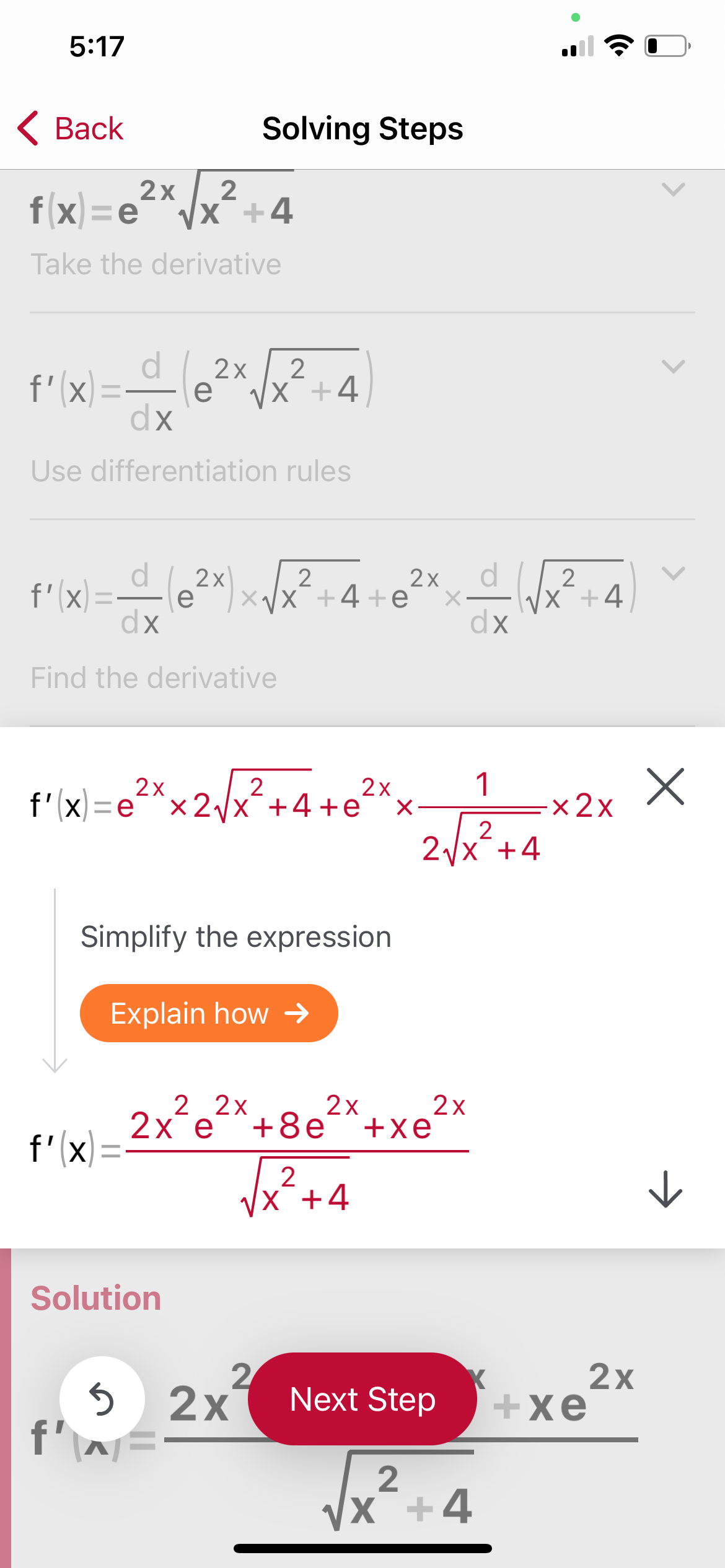 Solved code class="asciimath">f(x)=e^(2x)\sqrt(x^(2)+4) | Chegg.com