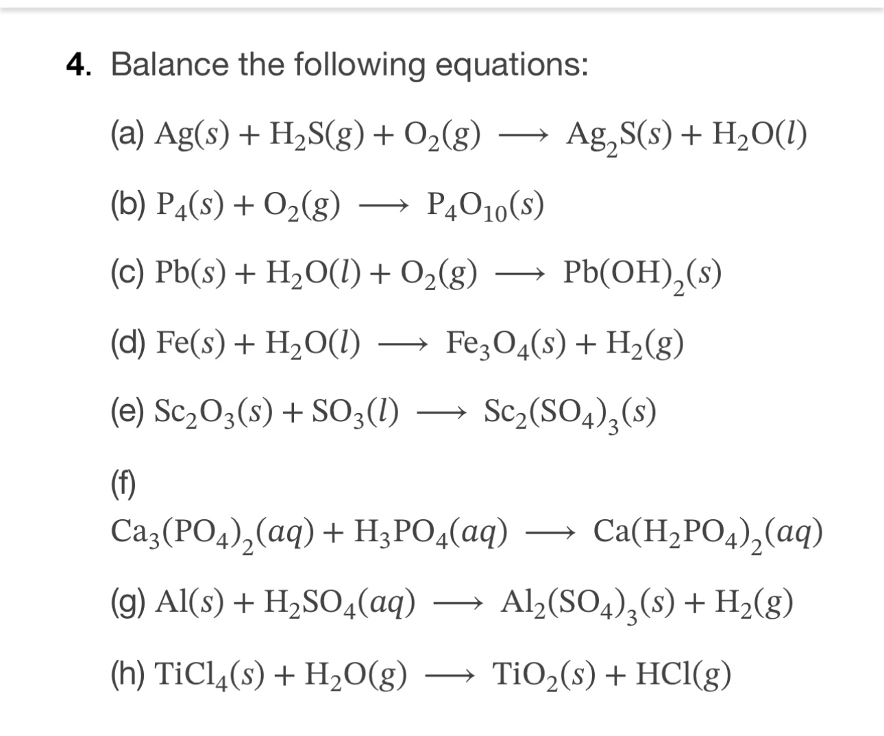 Solved Balance the following | Chegg.com