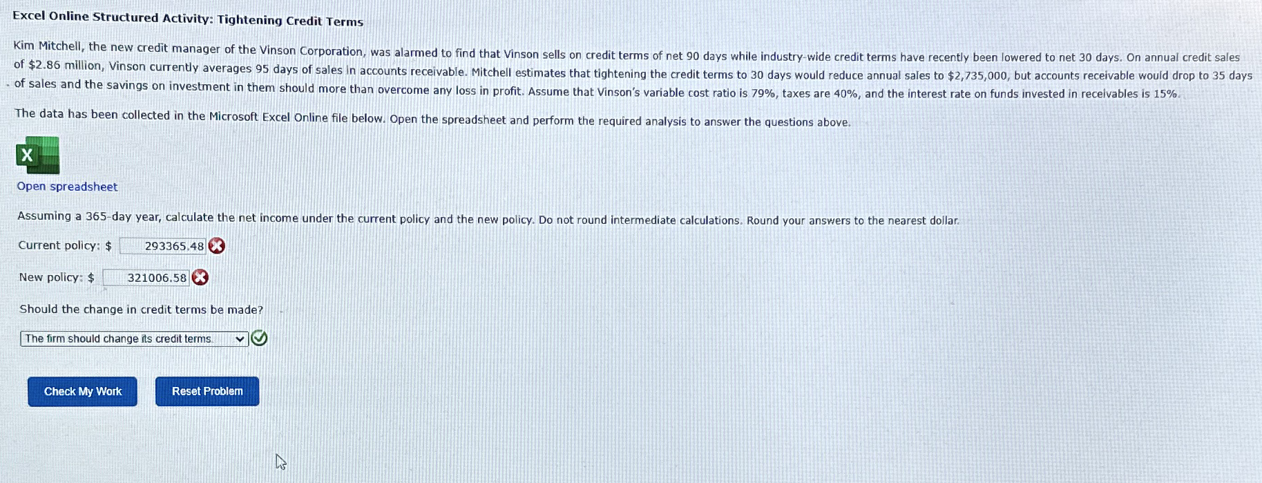 Solved Excel Online Structured Activity: Tightening Credit | Chegg.com