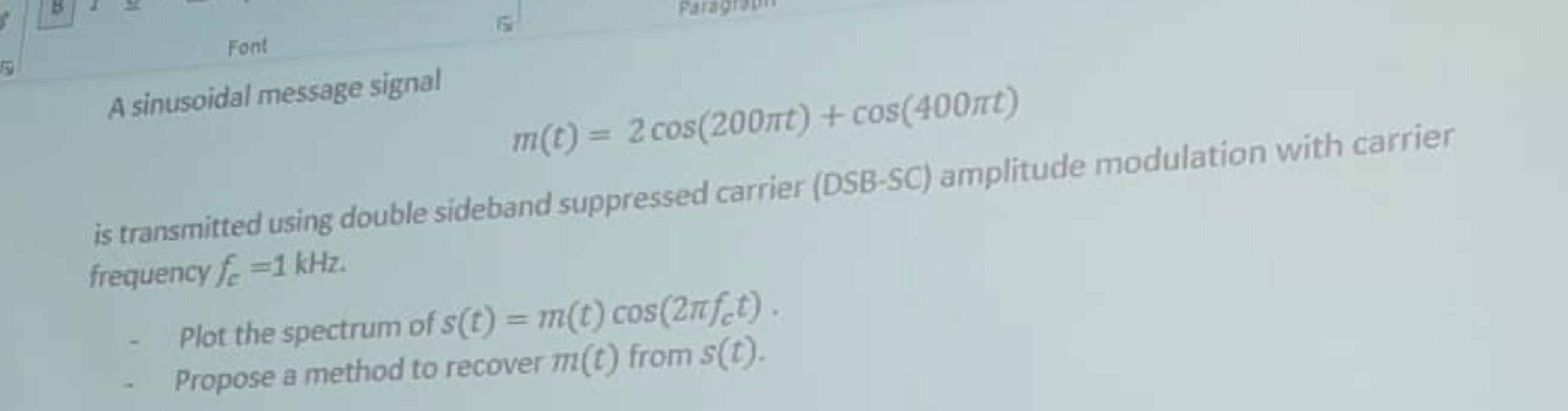Solved A sinusoidal message | Chegg.com