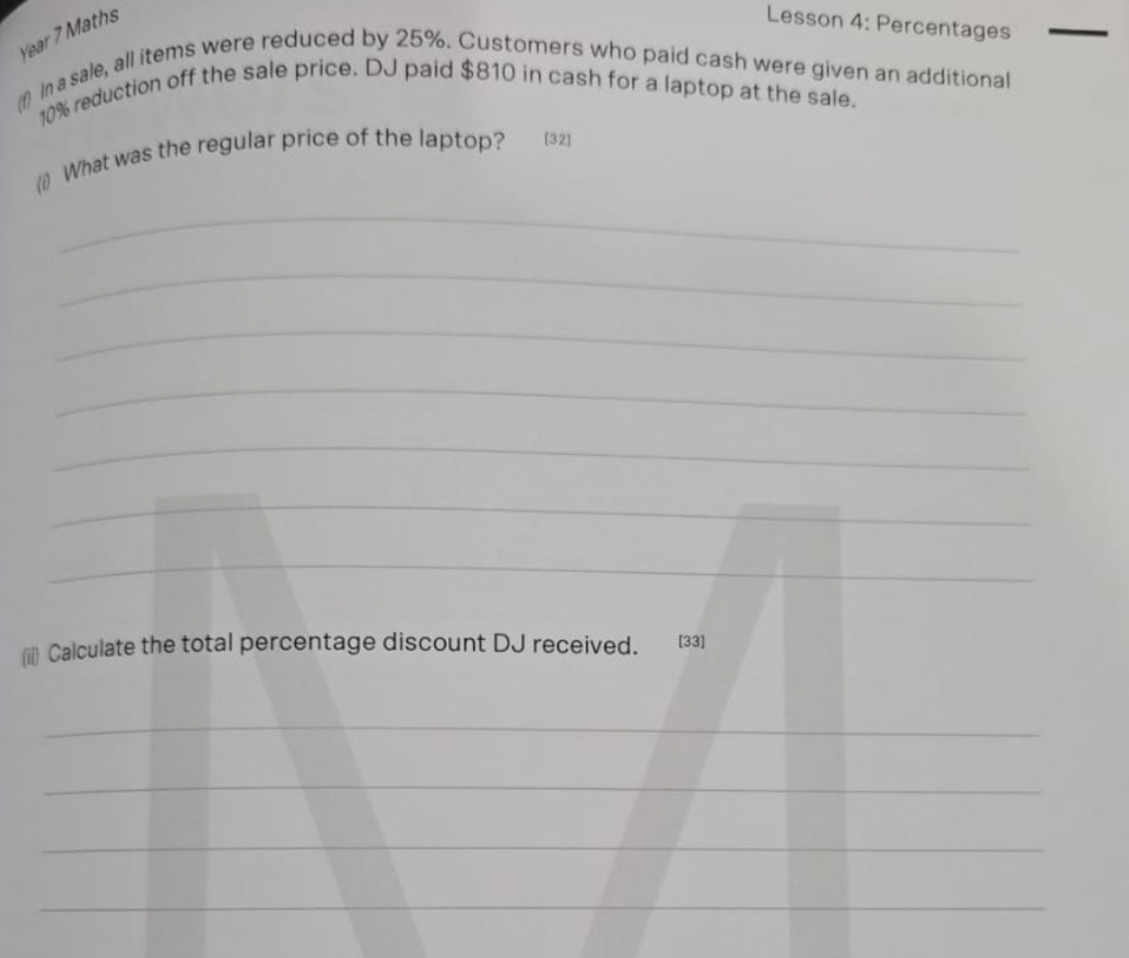 Solved Lesson 4: Percentagesvegr7MatthS(1) ﻿In ?s ﻿ale, all | Chegg.com
