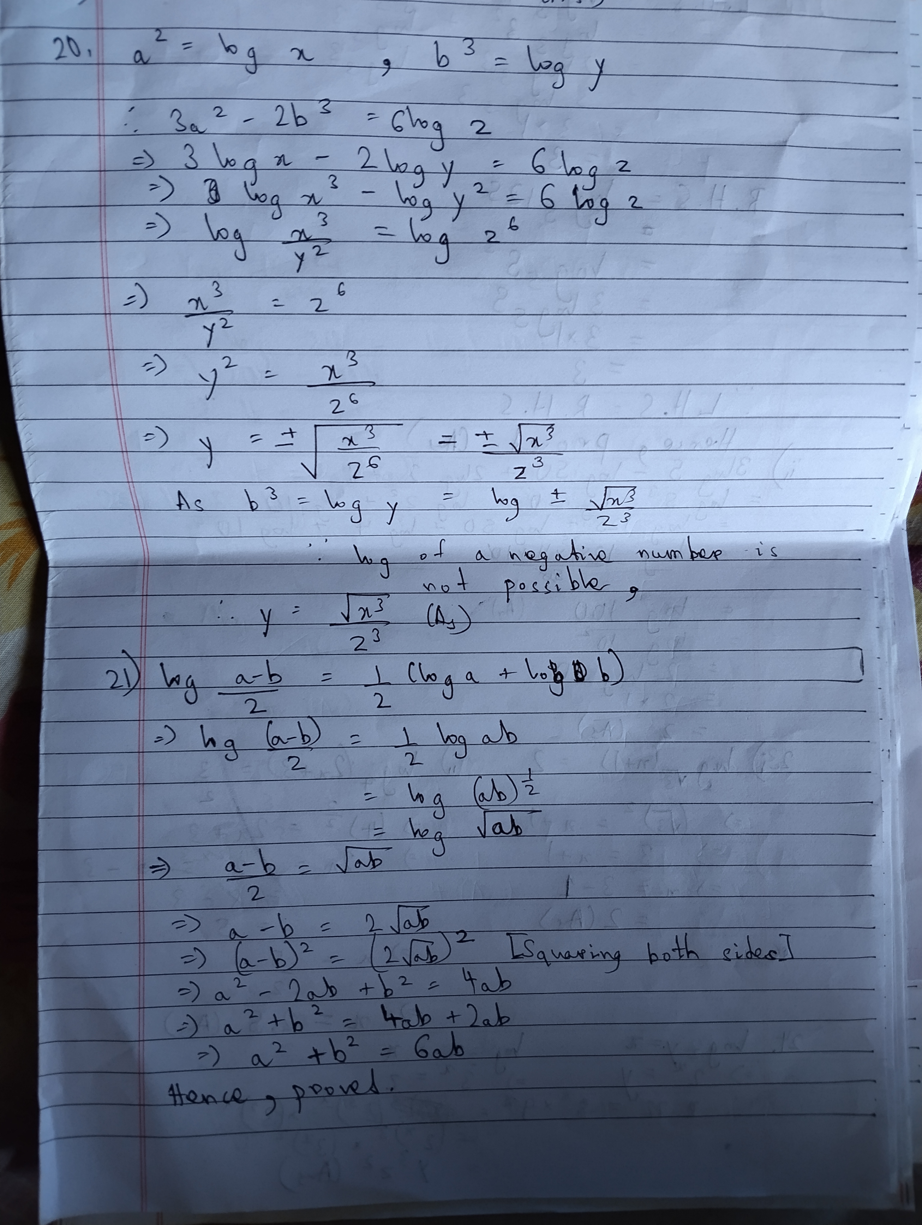Solved code class="asciimath"> ﻿a^(2)=logx,b^(3)=logy | Chegg.com