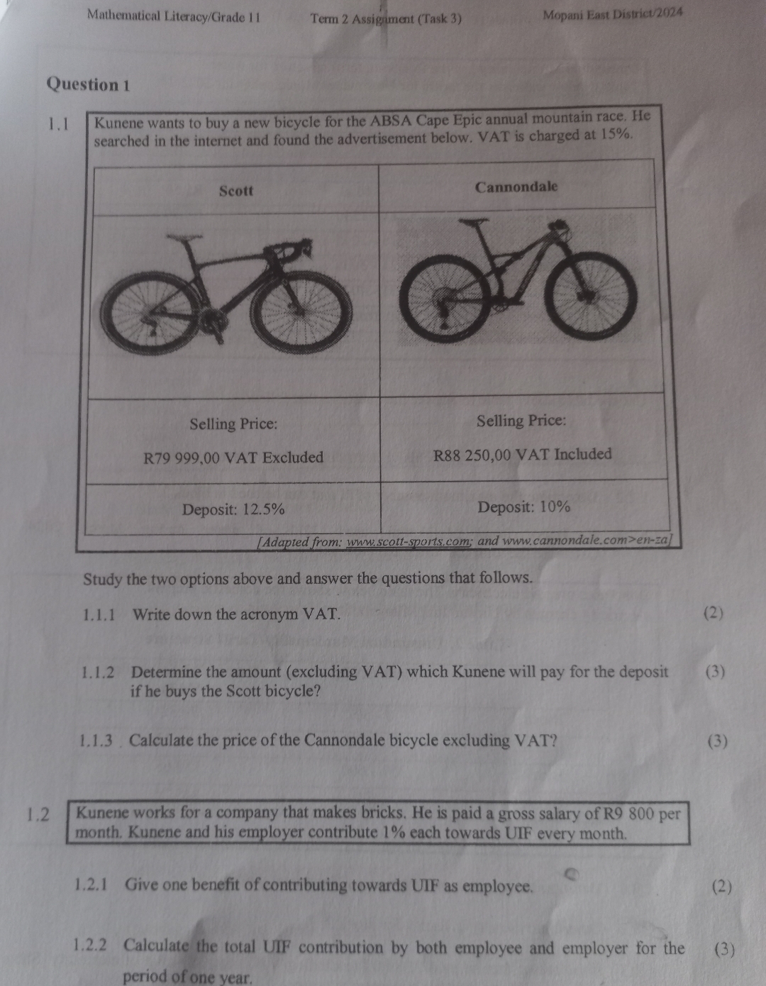 Solved Mathematical Literacy/Grade 11 ﻿Term 2 ﻿Assigiment | Chegg.com