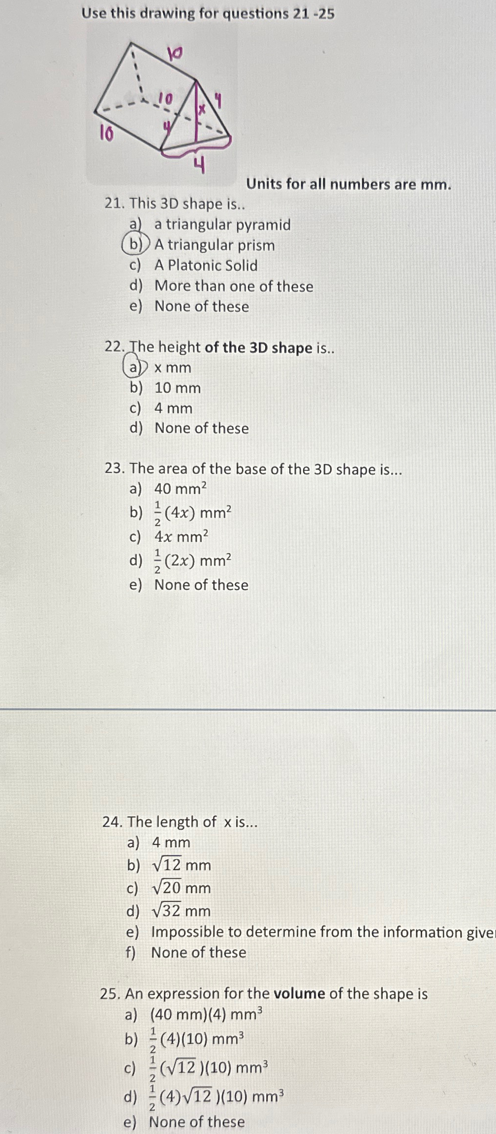 Solved Use this drawing for questions 21 -2521. ﻿This 3D | Chegg.com