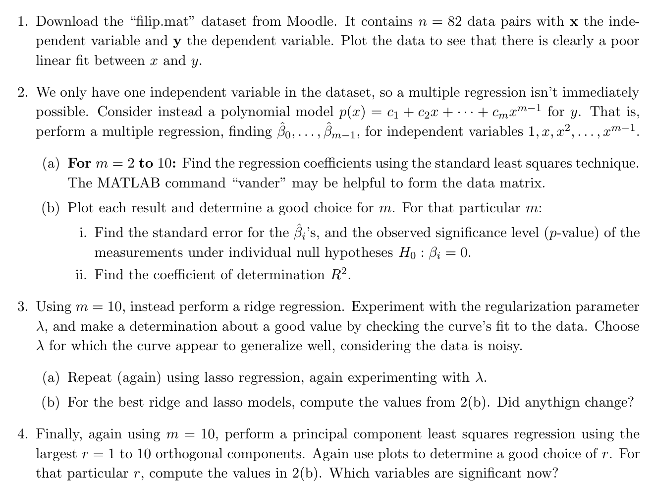 Solved Download the "filip.mat" dataset from Moodle. It | Chegg.com