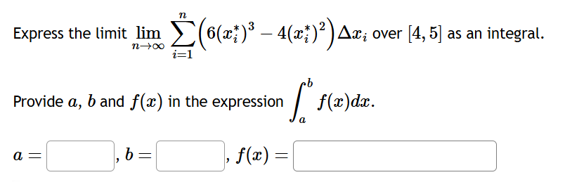 Solved Express the limit \lim_(n->\infty )\sum_(i=1)^n | Chegg.com
