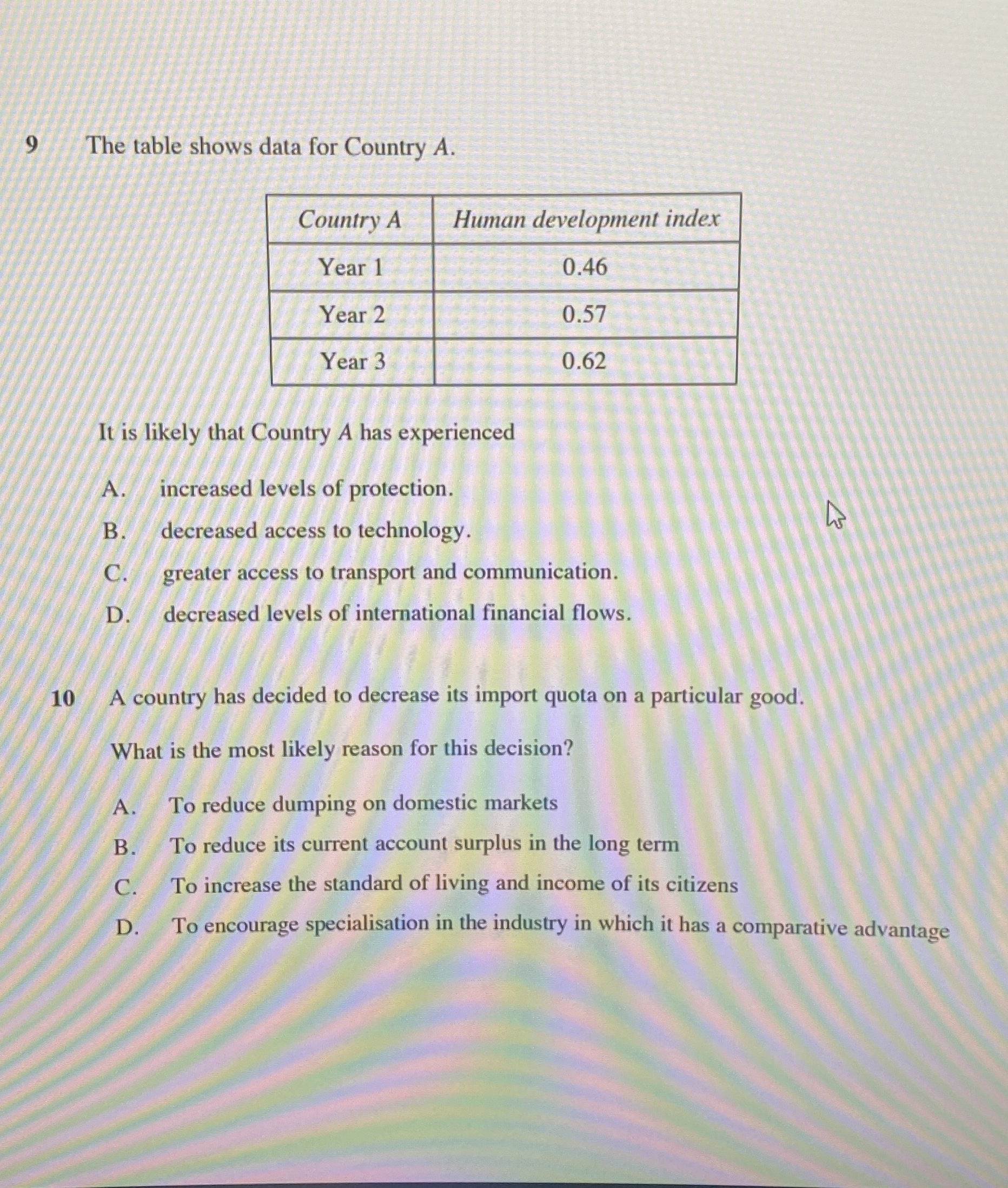 Solved 9 ﻿The table shows data for Country A.\table[[Country | Chegg.com