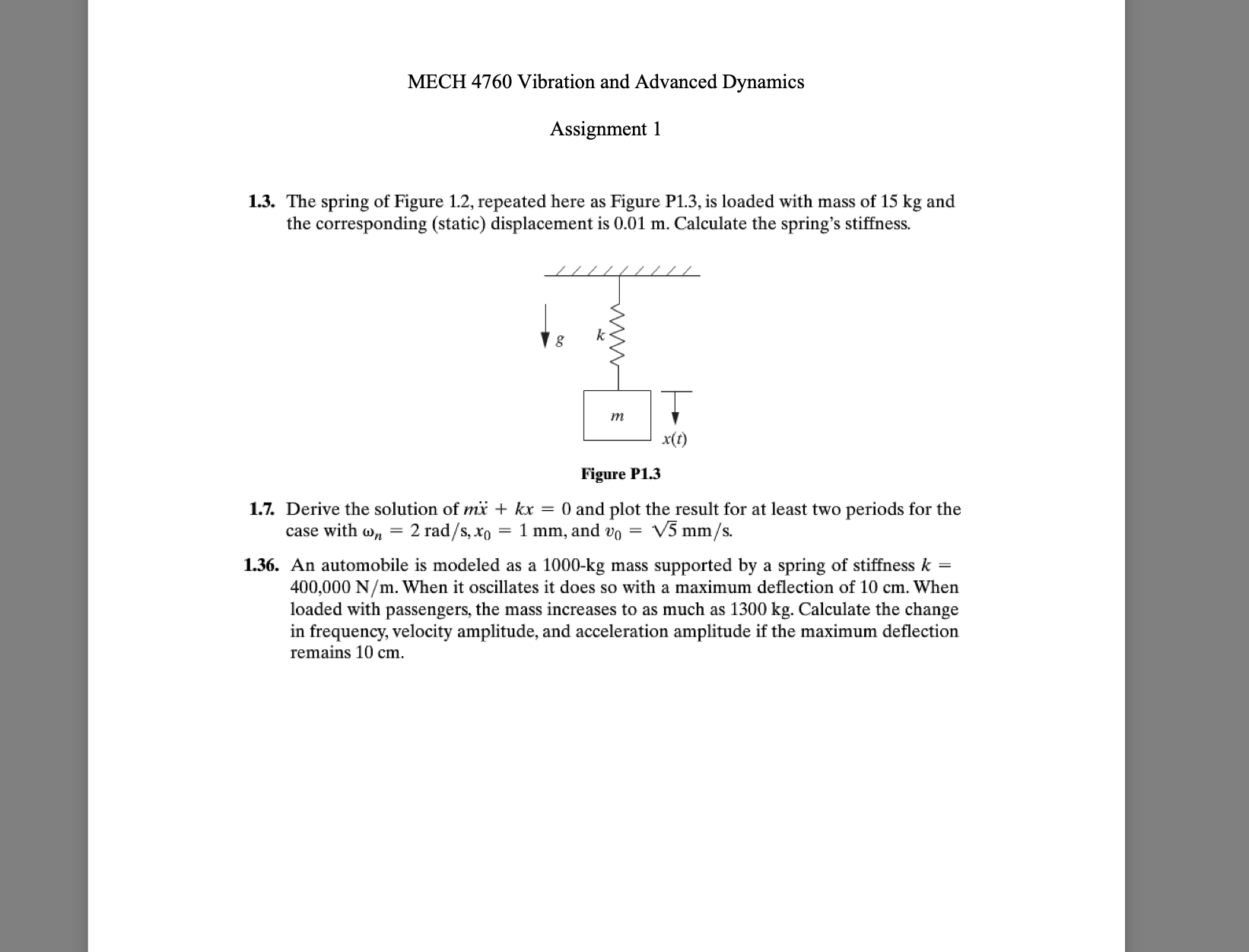 Solved Assignment 11.3. ﻿The spring of ﻿Figure 1.2 , | Chegg.com