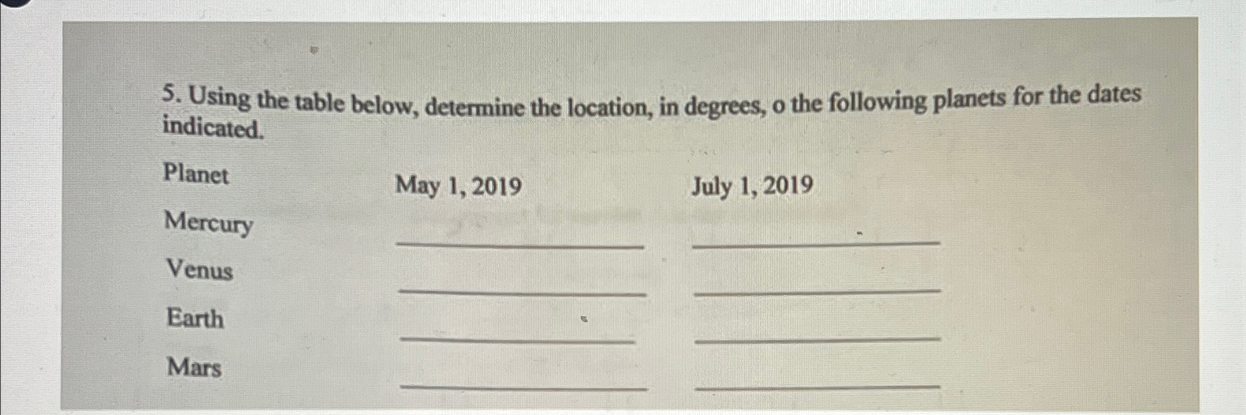 Solved Using the table below, determine the location, in | Chegg.com