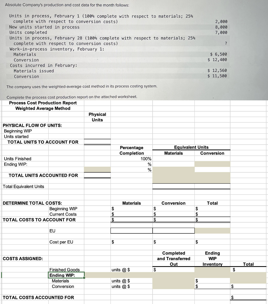 Solved Please fill in the excel spreadsheet using the | Chegg.com