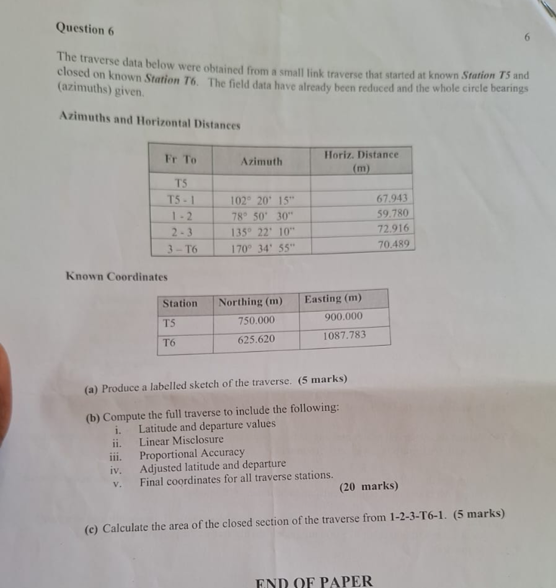 Solved Question 6The traverse data below were obtained from | Chegg.com