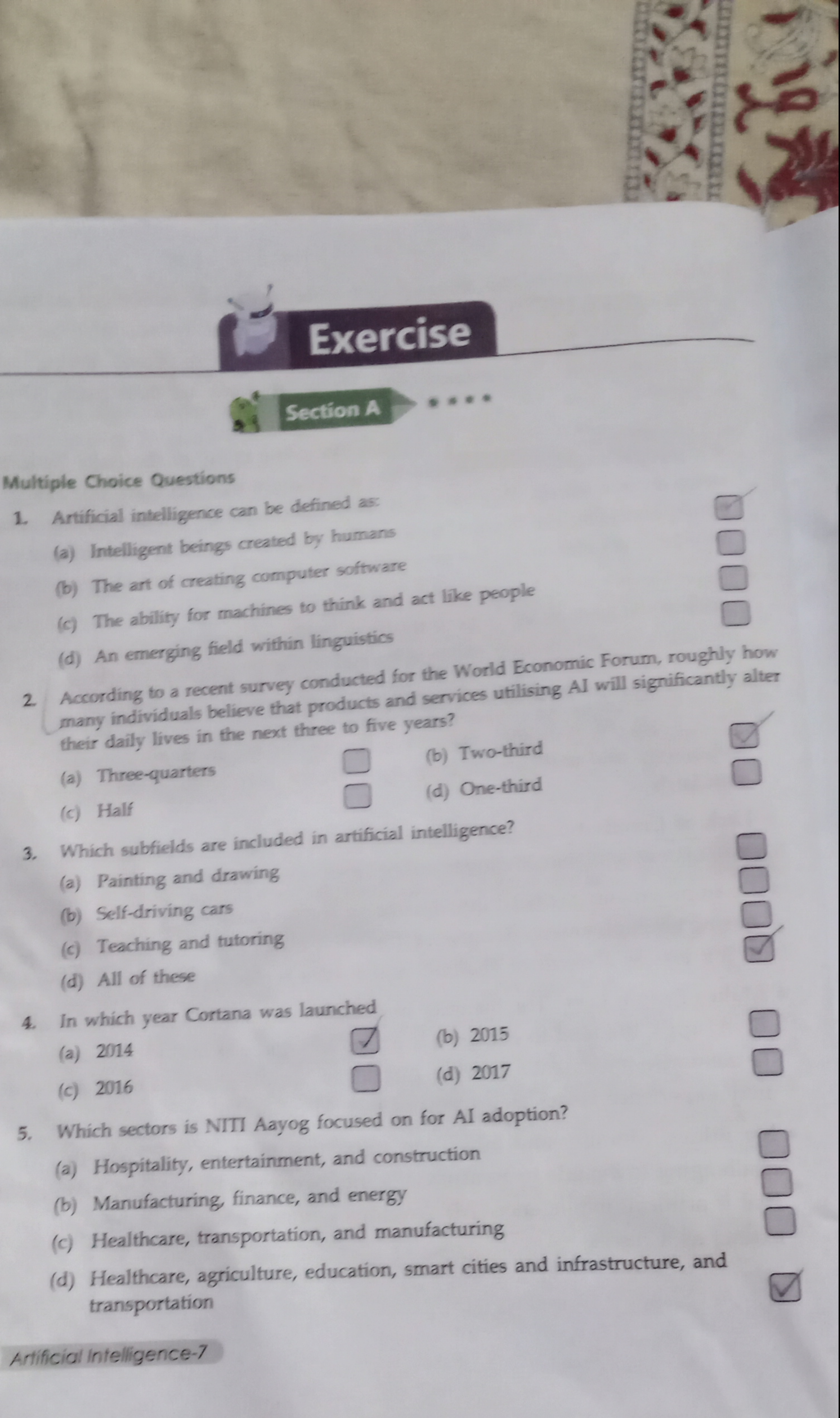 Solved Multiple Choice Questions Artificial intelligence can | Chegg.com