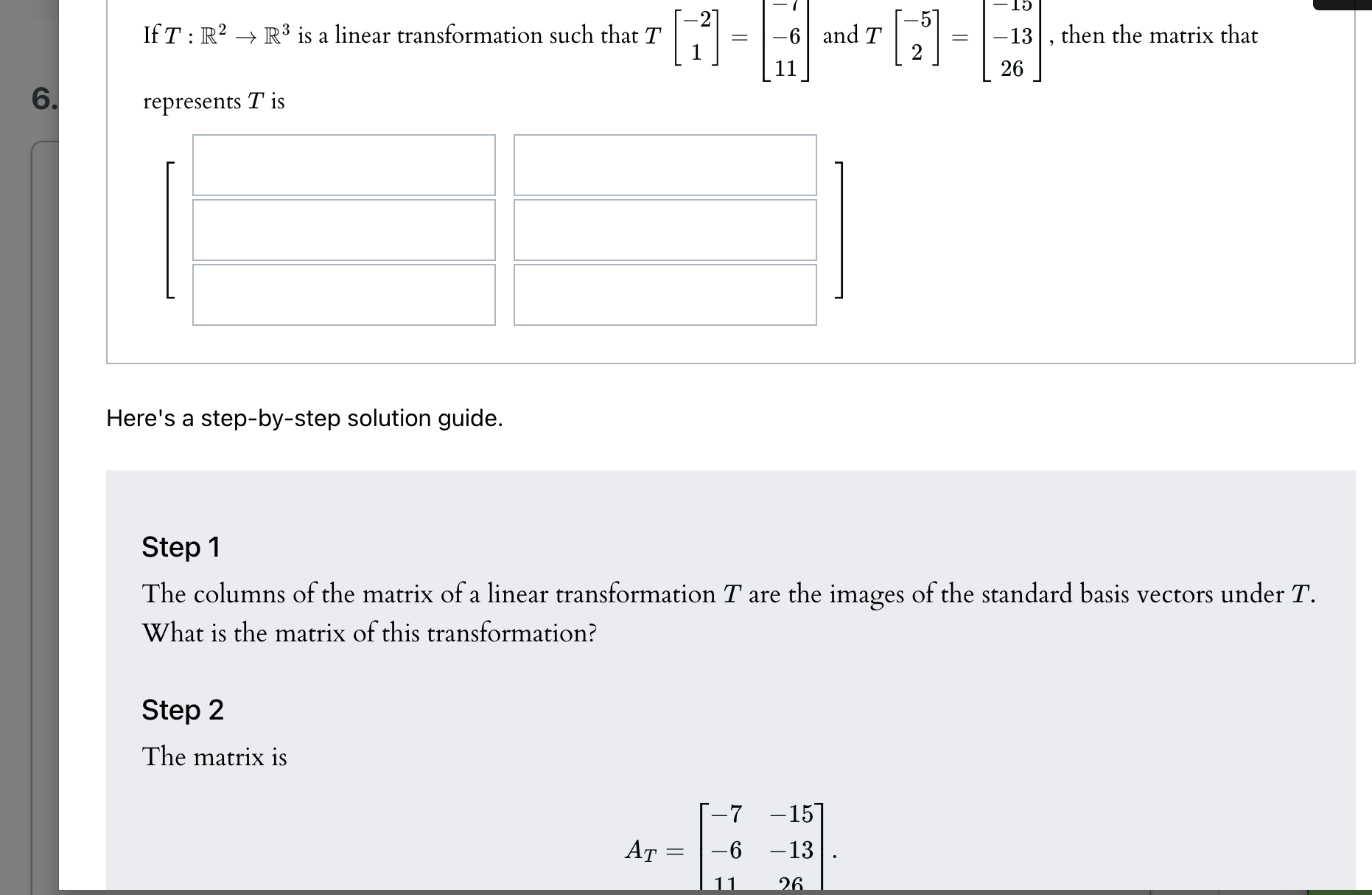 Solved Step 1The columns of the matrix of a linear | Chegg.com