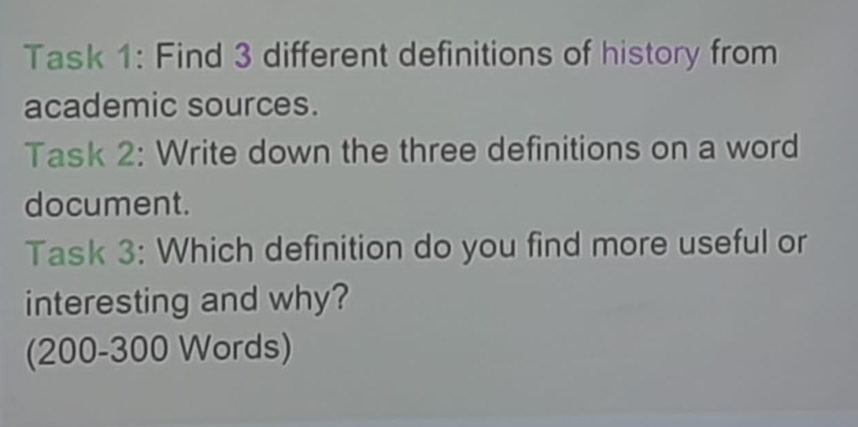 Solved Task 1: Find 3 ﻿different definitions of history from | Chegg.com