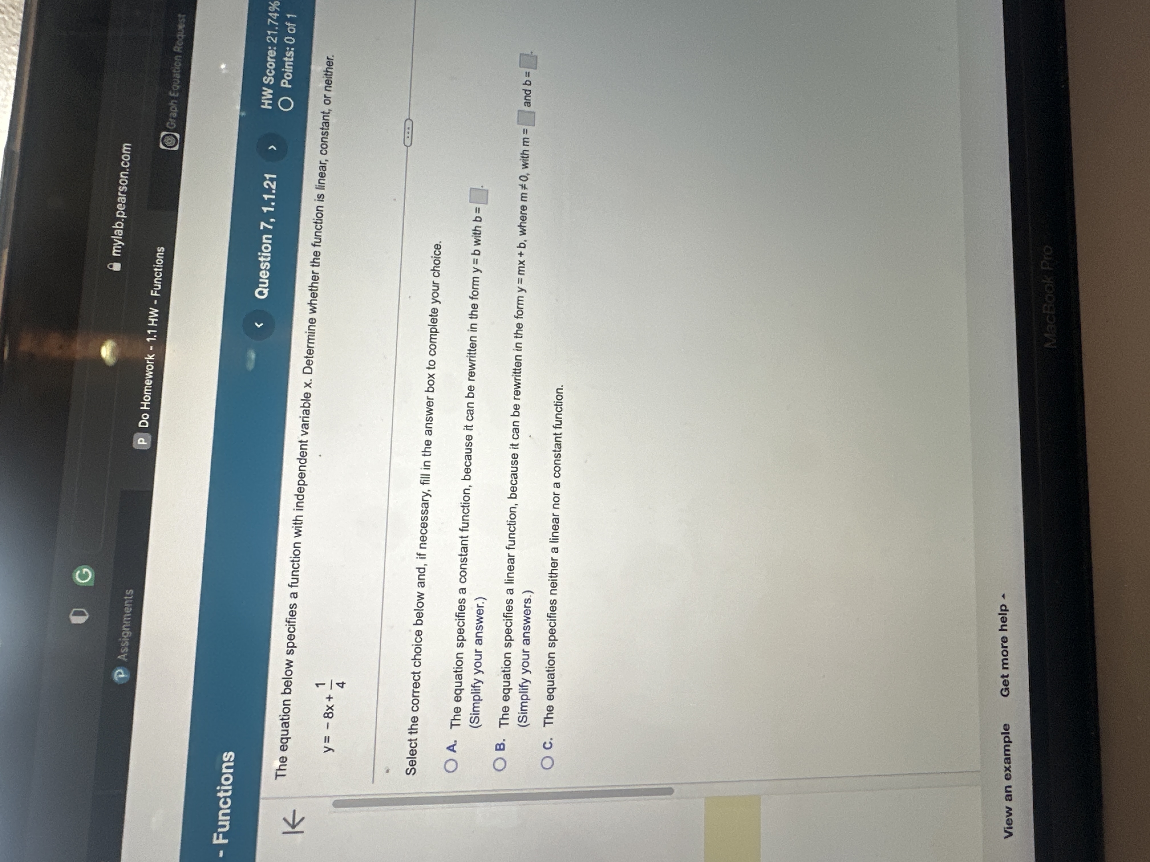Solved code class="asciimath">y=-8x+(1)/(4) ﻿Select the | Chegg.com