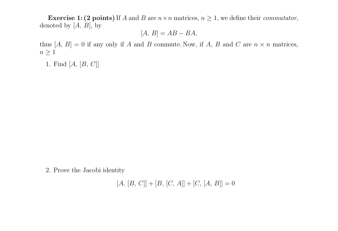 Solved Exercise 1: (2 ﻿points) ﻿If A and B ﻿are n×n | Chegg.com