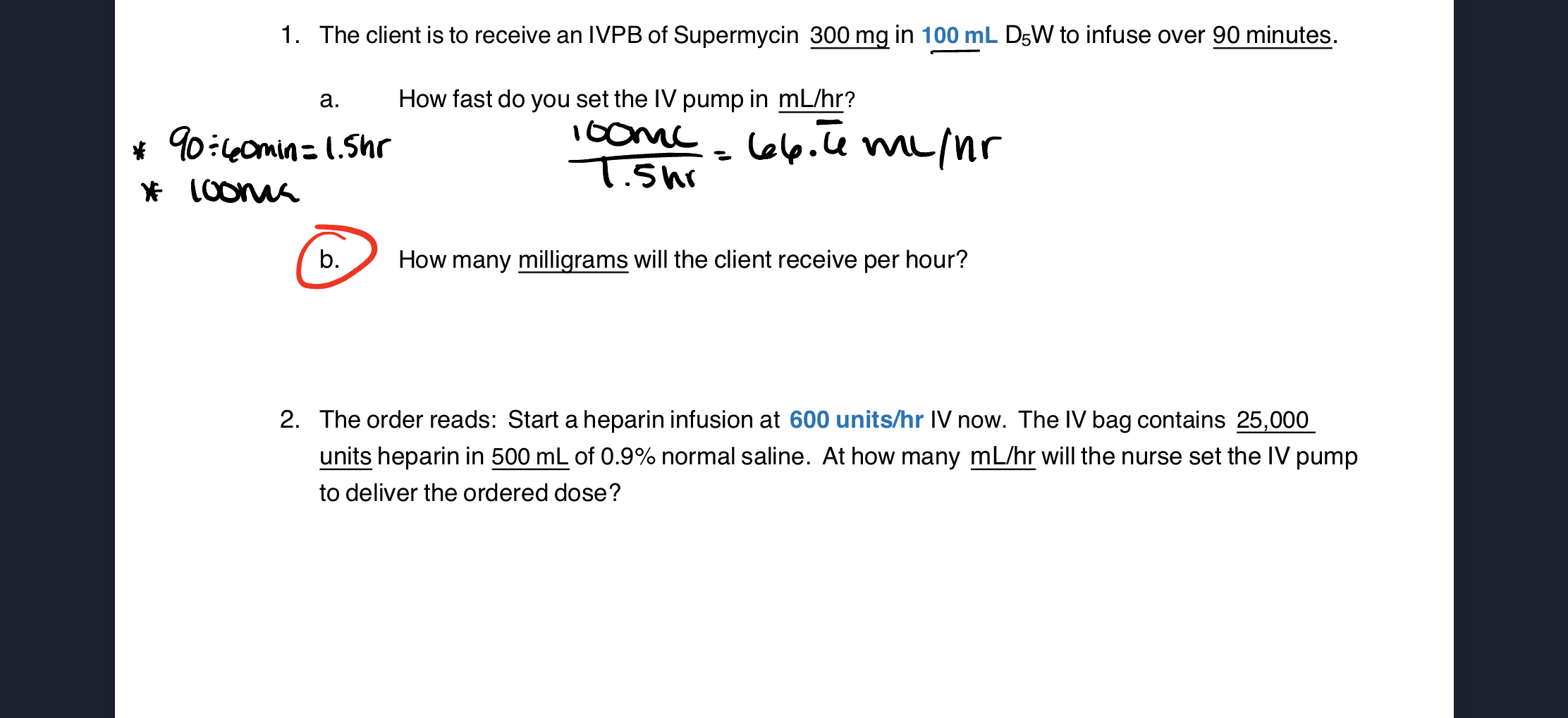 The order reads: Start a heparin infusion at 600 | Chegg.com
