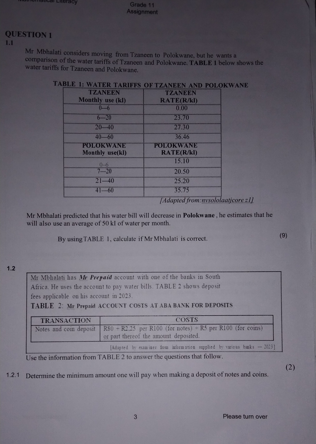 Solved Grade 11 ﻿Assignment QUESTION 1 1.1 ﻿Mr Mbhalati | Chegg.com