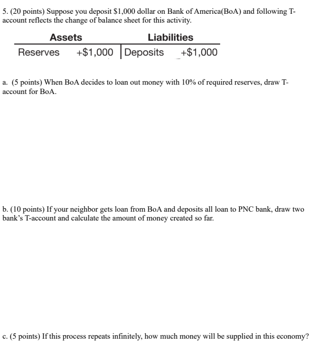 Solved (20 ﻿points) ﻿Suppose you deposit $1,000 ﻿dollar on | Chegg.com