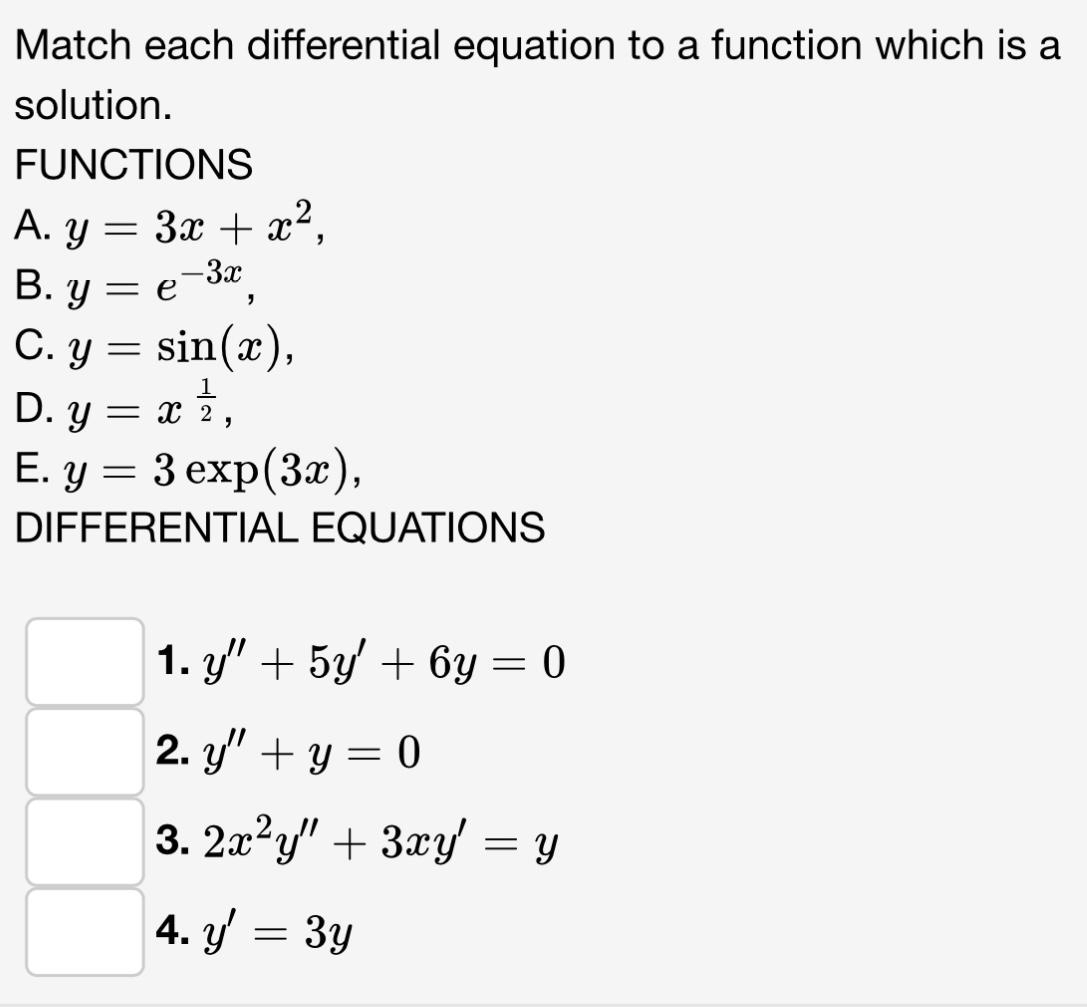 Solved Match each differential equation to a function which | Chegg.com