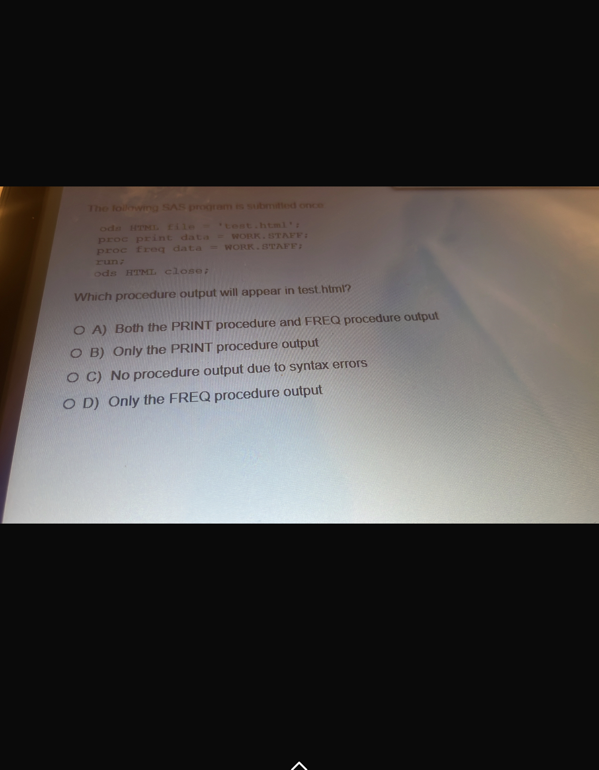 Solved The following SAS program is submitied onoeproc print | Chegg.com