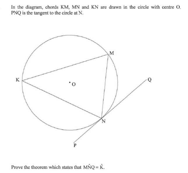 Solved In the diagram, chords KM,MN ﻿and KN ﻿are drawn in | Chegg.com