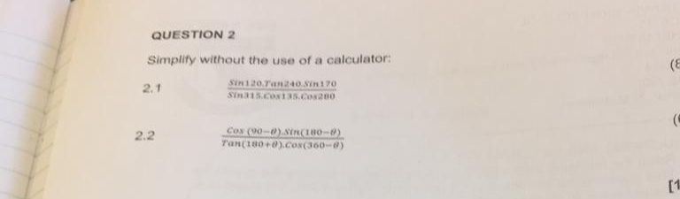 Solved QUESTION 2 ﻿Simplify without the use of a calculator: | Chegg.com