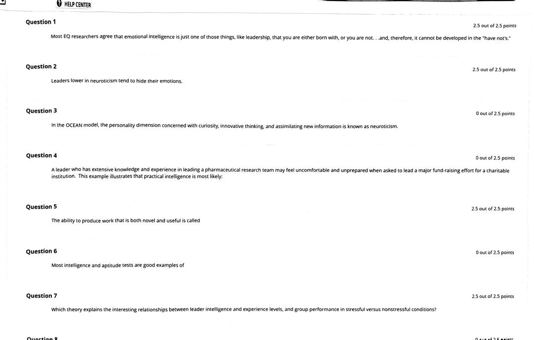 Solved Question 1 ﻿Question 2 ﻿Leaders lower in neuroticism | Chegg.com